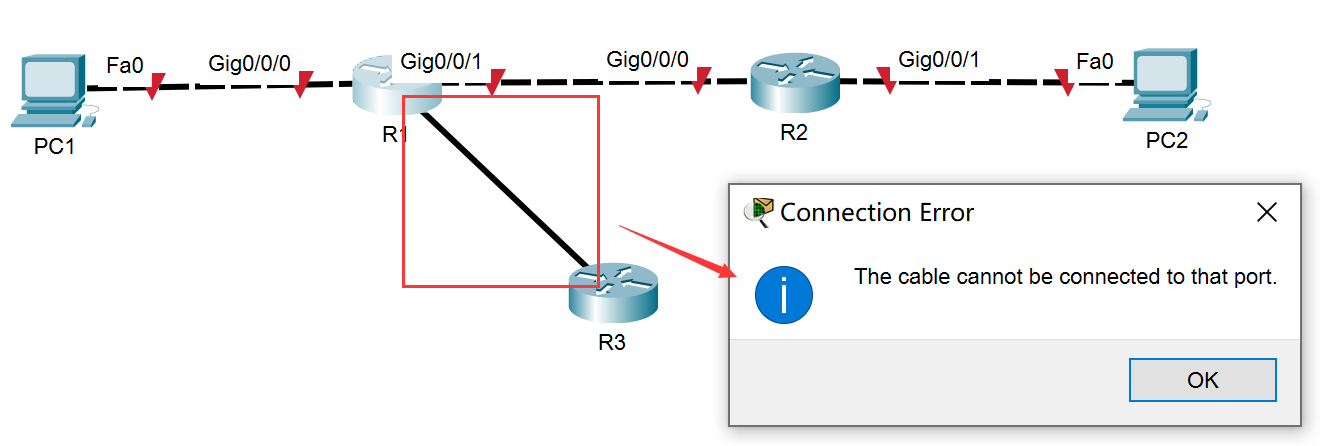 The cable cannot be connected to that port · 计算机网络实验